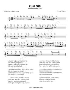 Ahmet Kaya Kum Gibi Do Re Mi Bağlama Notası - Nota Nehri