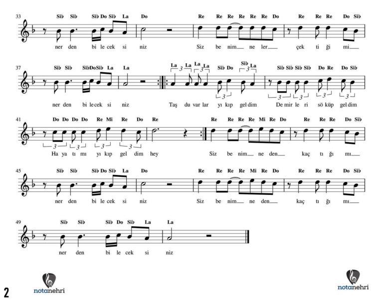 Ahmet Kaya Nerden Bileceksiniz Do Re Mi Notaları - Nota Nehri