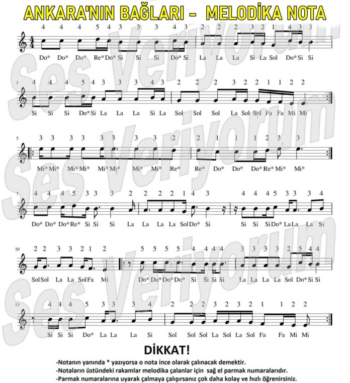 Ankara’nın Bağları Melodika Nota - Nota Nehri