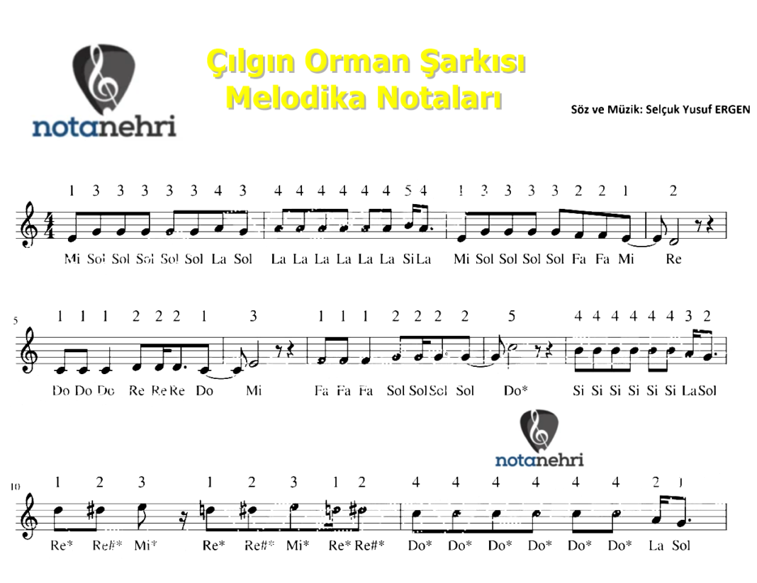 Çılgın Orman Şarkısı Melodika Notaları - Nota Nehri