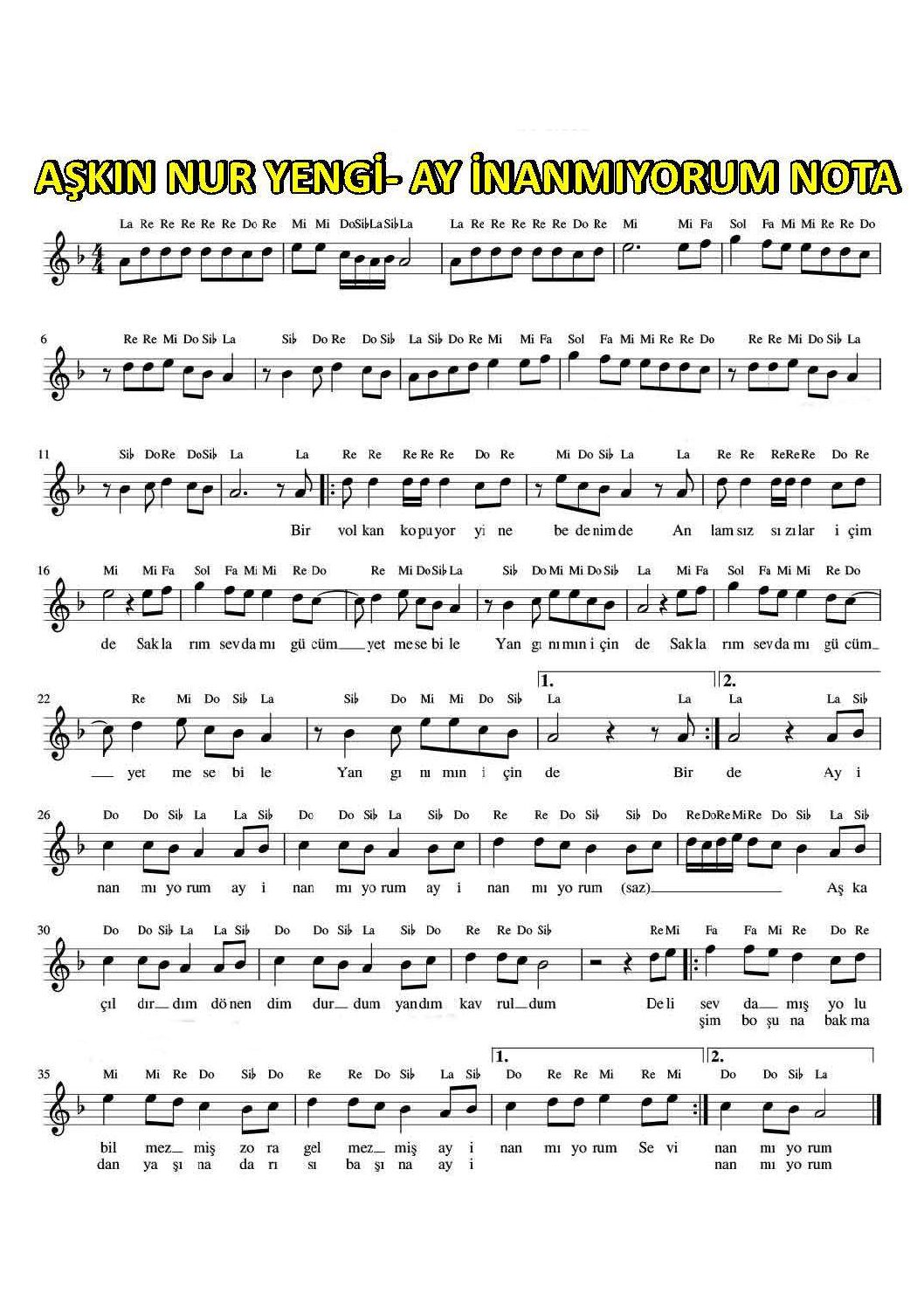 askin-nur-yengi-ay-innamiyorum-basit-kolay-nota | Bağlama Notaları, Do ...