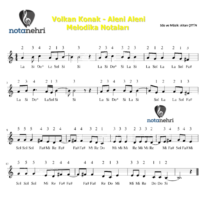 Volkan Konak – Aleni Aleni Melodika Notaları - Nota Nehri