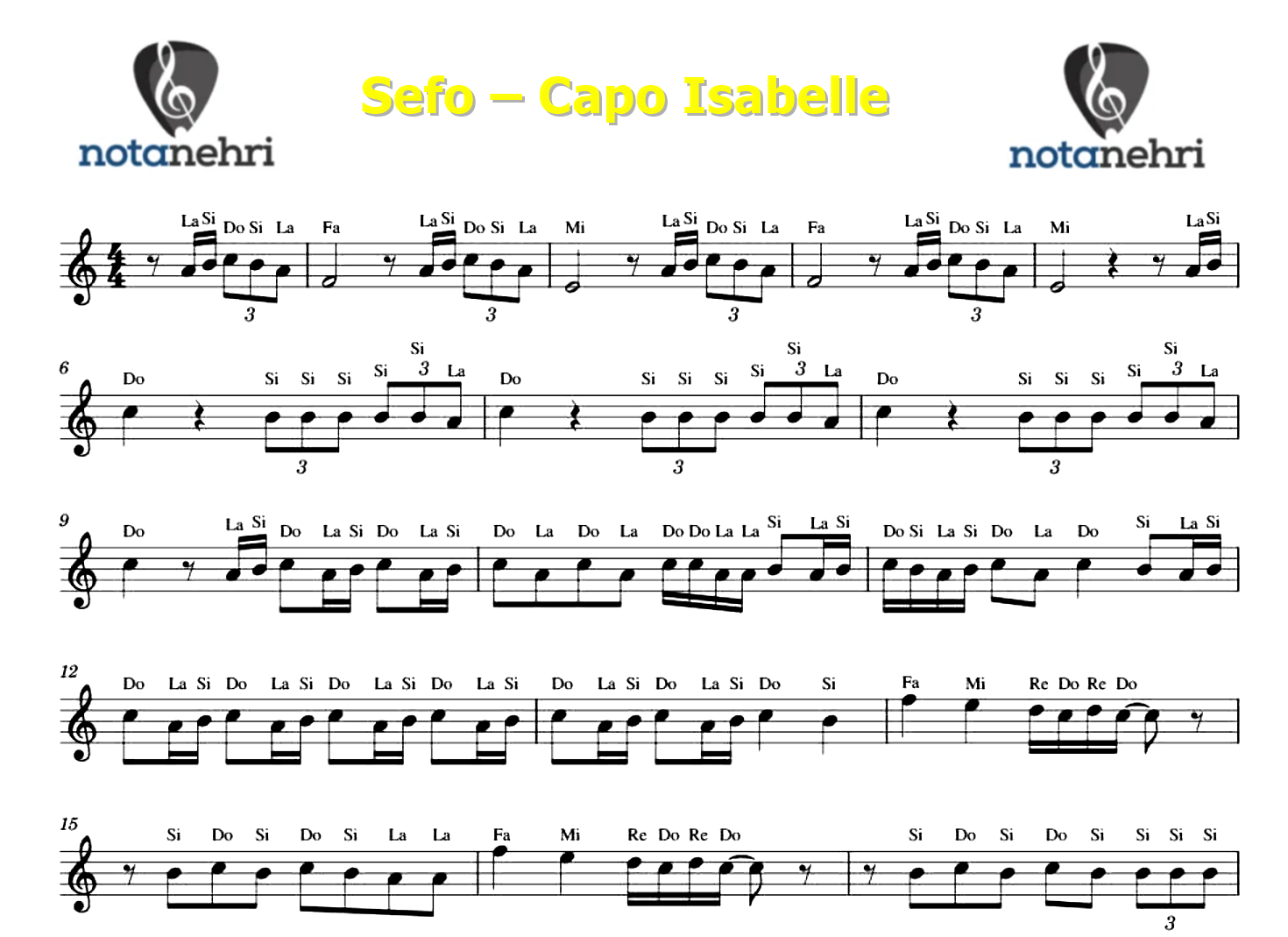 Sefo – Capo Isabelle Keman, Melodika, Flüt, Org Notaları - Nota Nehri