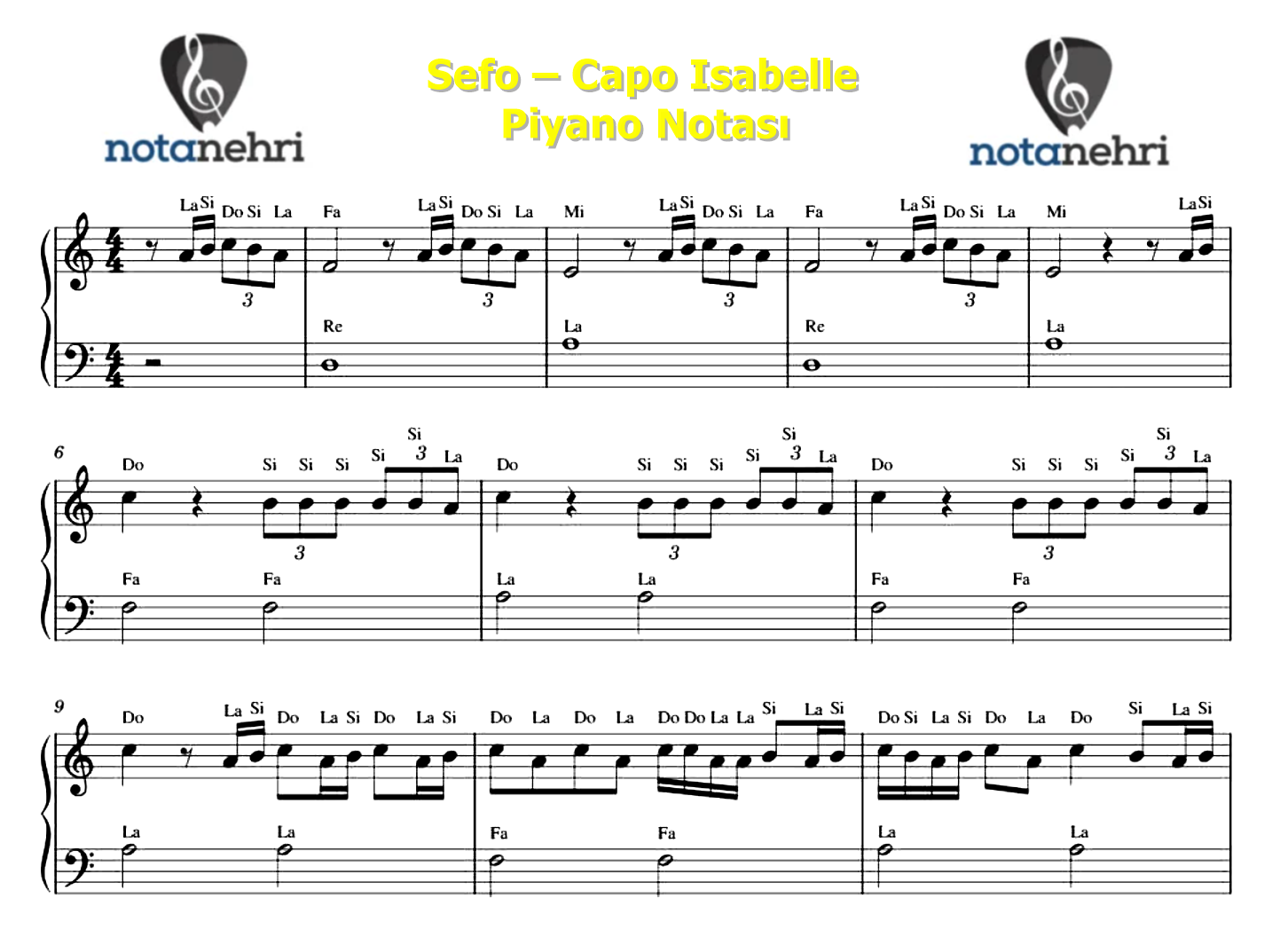 Sefo-–-Isabelle-piyano-notasi-1 | Bağlama Notaları, Do re mi notalar ...