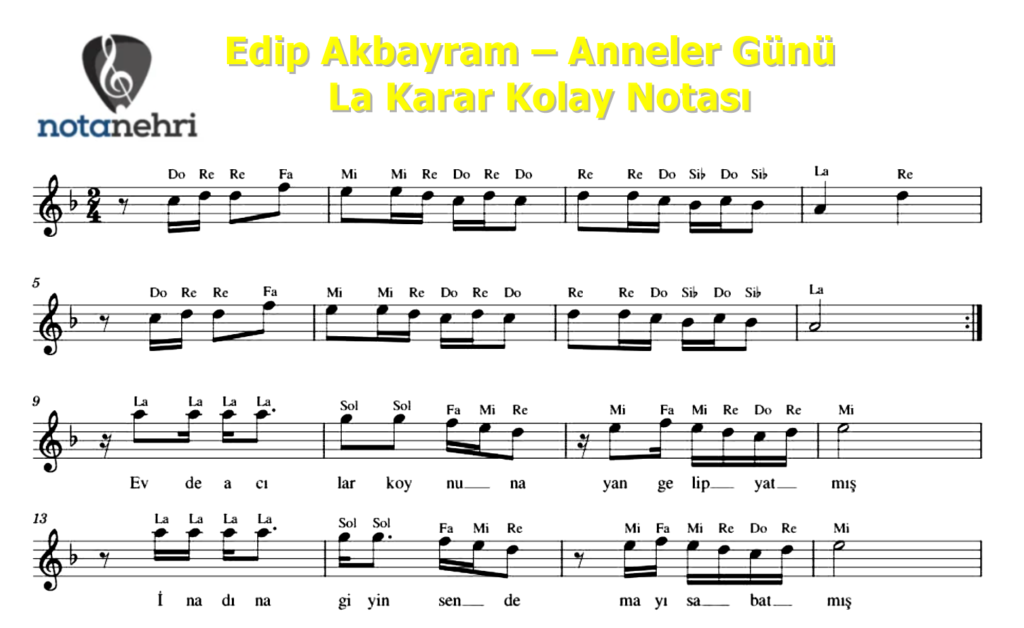 Edip Akbayram – Anneler Günü Keman, Melodika, Flüt, Org Notası - Nota Nehri