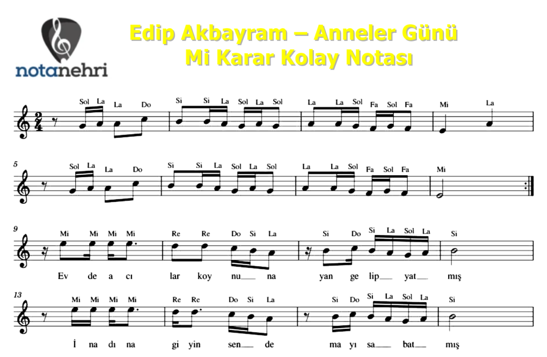 Edip Akbayram – Anneler Günü Keman, Melodika, Flüt, Org Notası - Nota Nehri