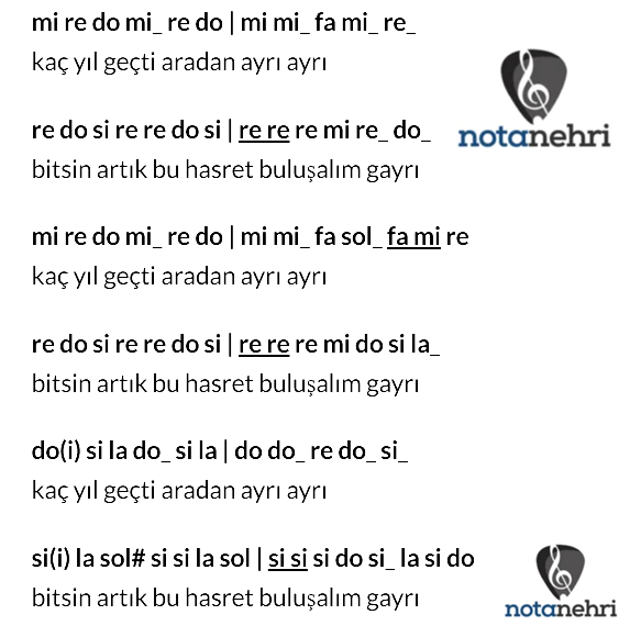 Sezen-Aksu-Kac-Yil-Gecti-Aradan-kolay-nota- | Bağlama Notaları, Do re ...