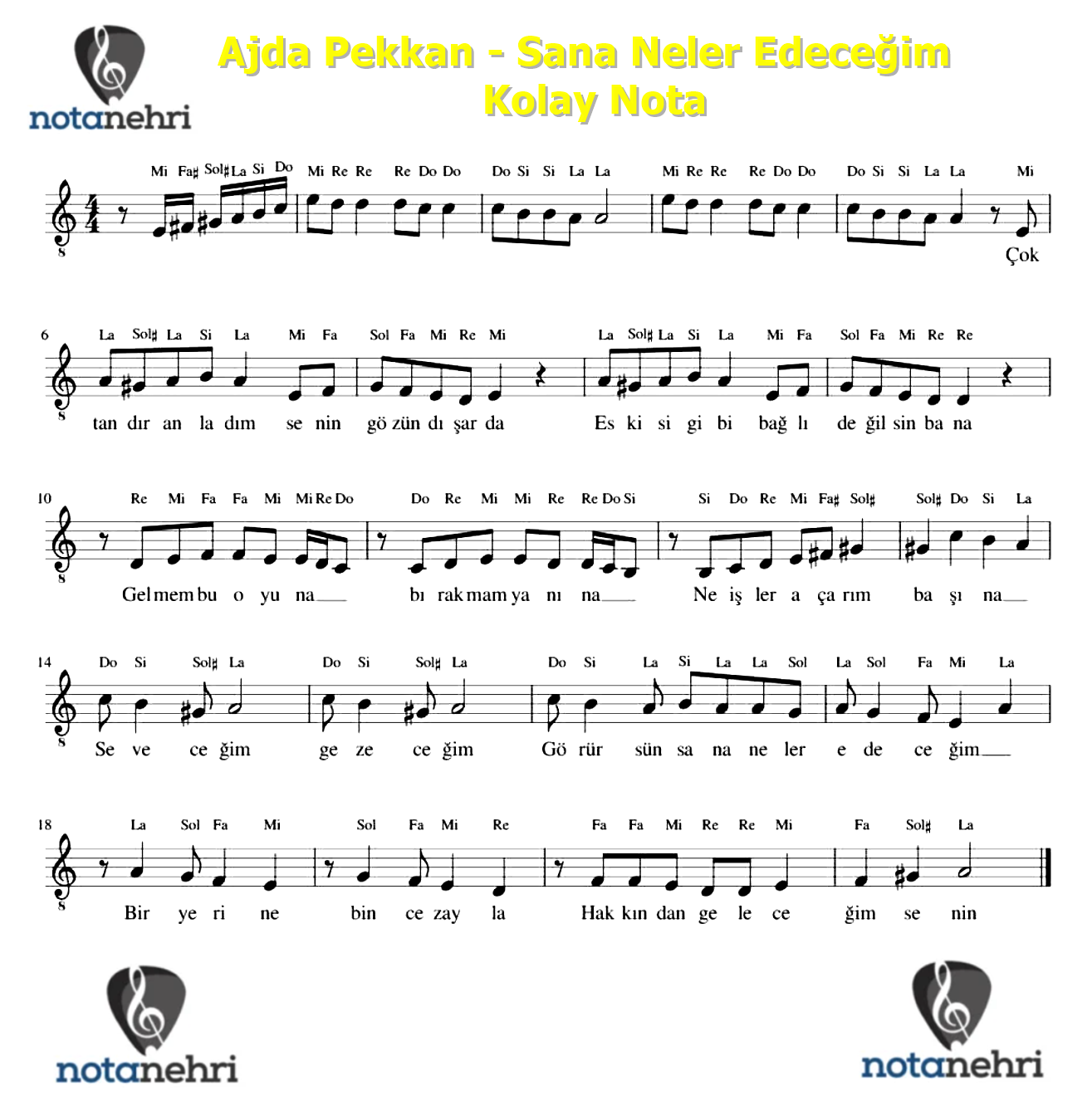 Ajda-Pekkan-Sana-Neler-Edecegim-kolay-nota- | Bağlama Notaları, Do re ...