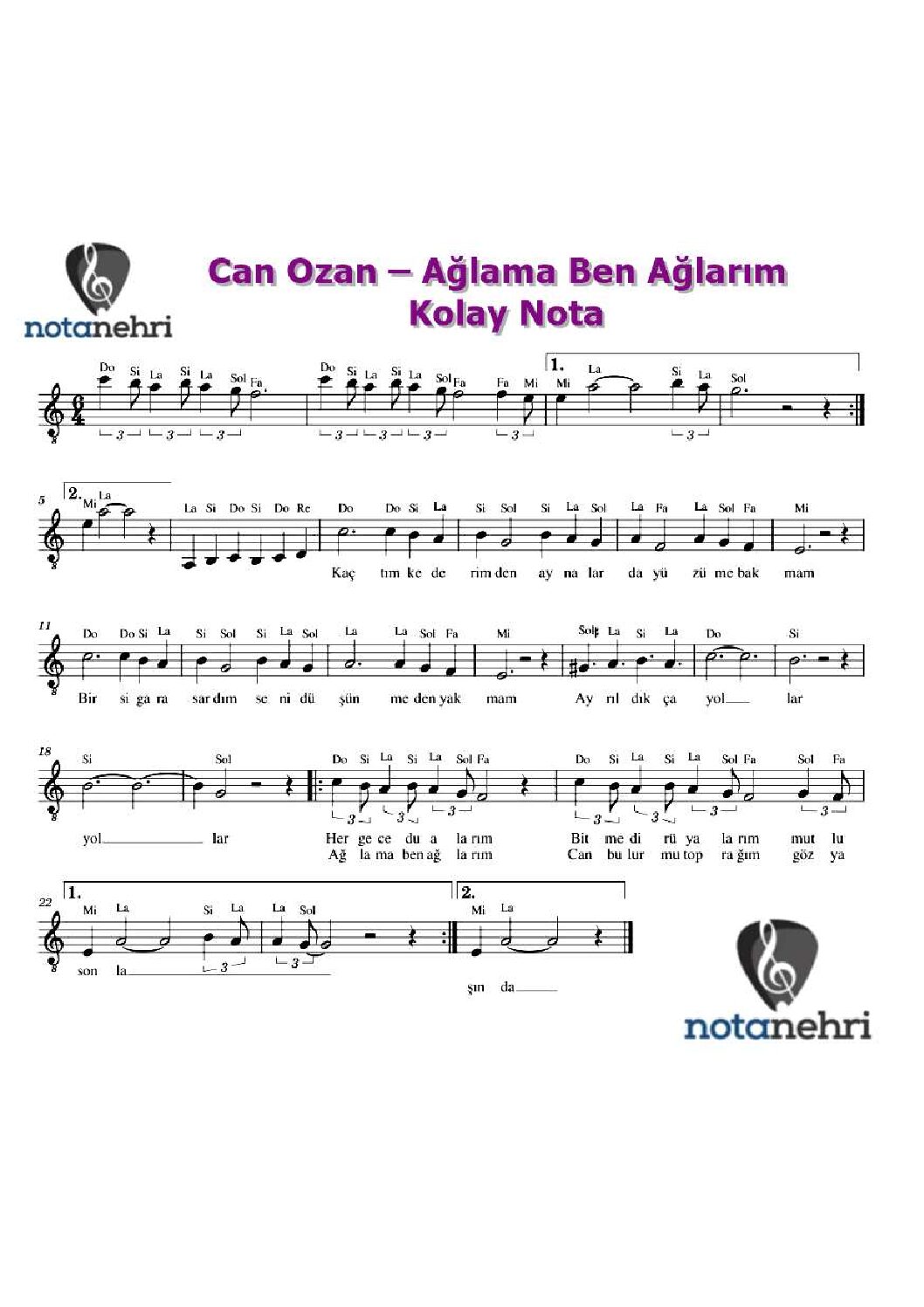 Can-Ozan-–-Aglama-Ben-Aglarim-kolay-nota- | Bağlama Notaları, Do re mi ...