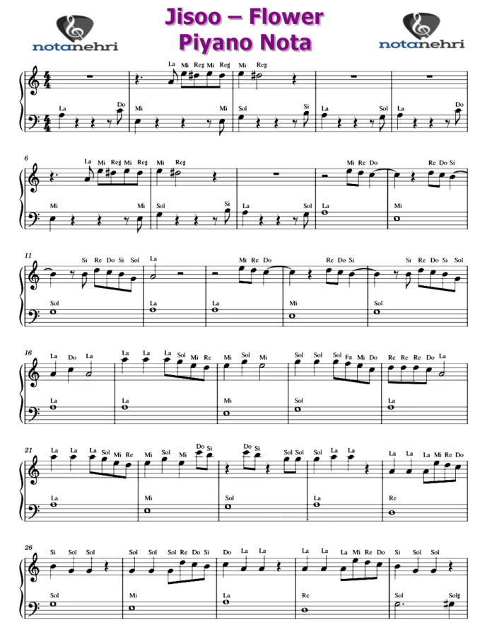 Jisoo – Flower – Piyano, Keman, Flüt, Org, Melodika Notaları - Nota Nehri