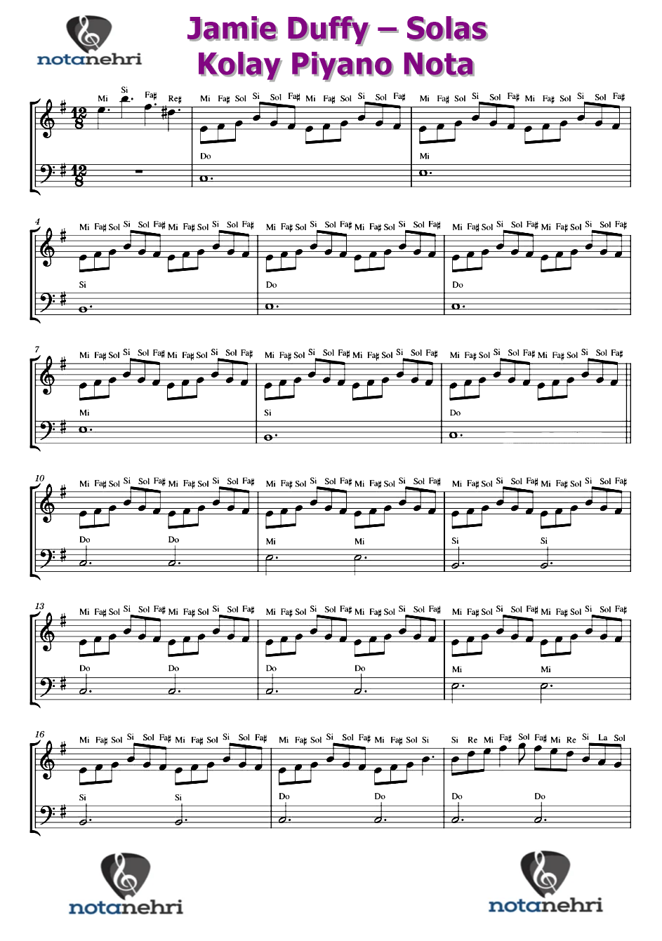 Jamie-Duffy-–-Solas-Kolay-Piyano-Nota | Bağlama Notaları, Do re mi ...