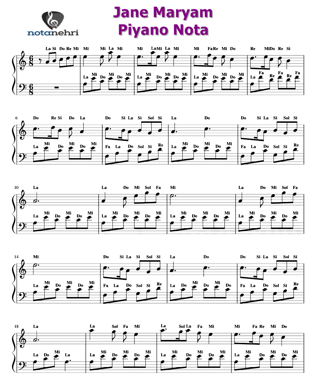 Jane-Maryam-–-Kolay-Piyano-Notasi | Bağlama Notaları, Do re mi notalar ...