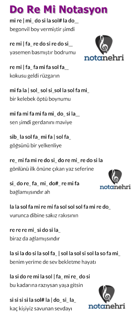 Sezen Aksu – Begonvil Keman, Melodika, Flüt, Org Notaları - Nota Nehri